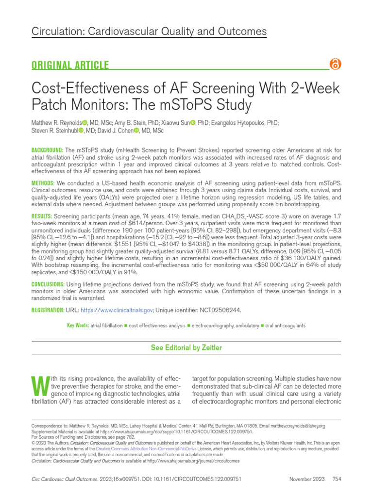 Cost-Effectiveness of AF Screening With 2-Week Pat | PDF | Chronic ...