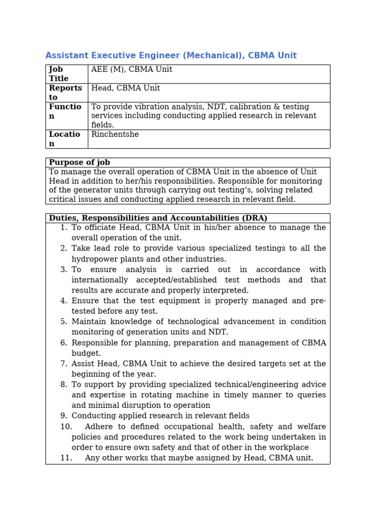 CBMA Unit Job Descriptions and Roles | PDF | Occupational Safety And ...