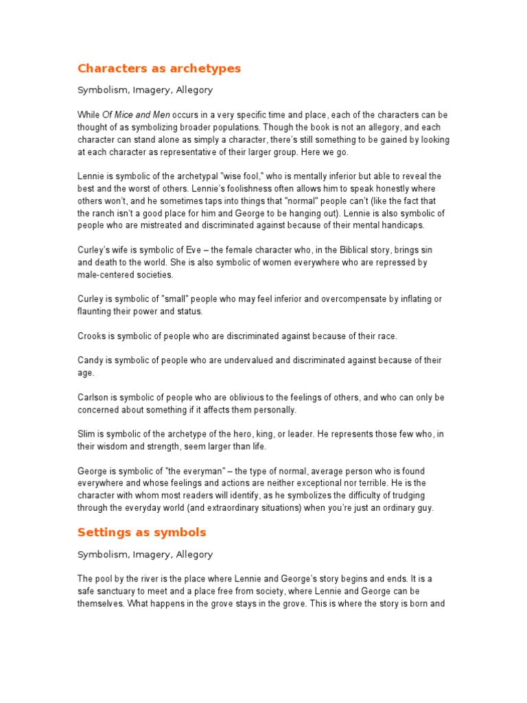 Characters As Archetypes Mice and Men | PDF