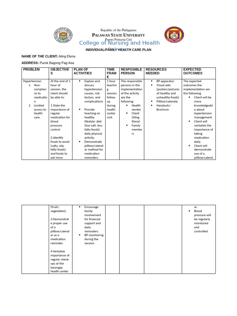 Health Care Plan - Assignment | PDF | Hypertension | Medical Specialties