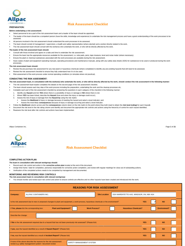 Risk Assessment Checklist Guide | PDF | Dangerous Goods | Risk Assessment