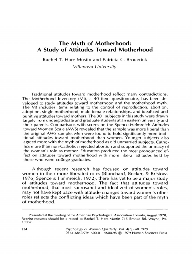 The Myth Motherhood: Study of Attitudes Toward Motherhood | PDF ...