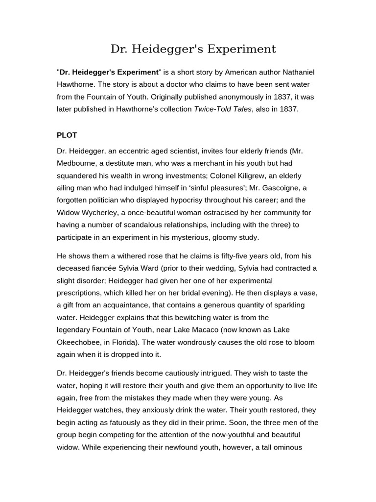 Dr. Heidegger's Experiment Overview | PDF | Short Stories | Short ...