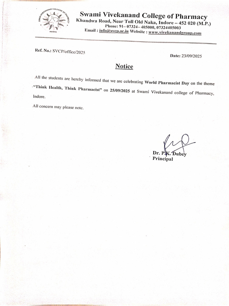 Notice - World Pharmacist's Day 2025 | PDF
