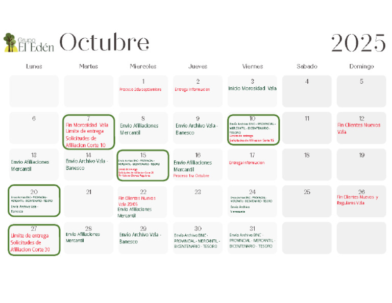 Calendario Mes de Octubre | PDF