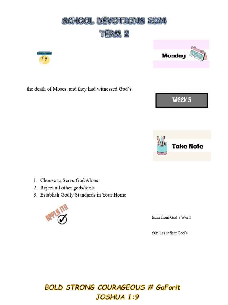 School Devotions Week 5 Term 2 | PDF | Joshua | Acts Of The Apostles