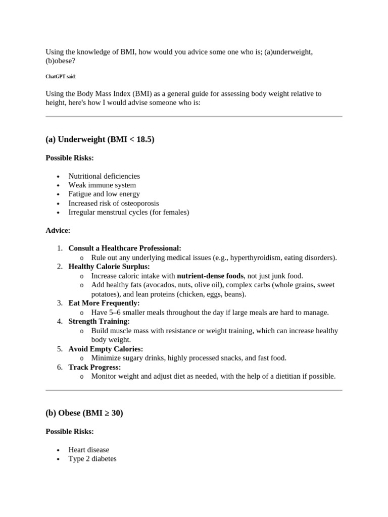 BMI Guidance for Underweight and Obese | PDF | Body Mass Index ...