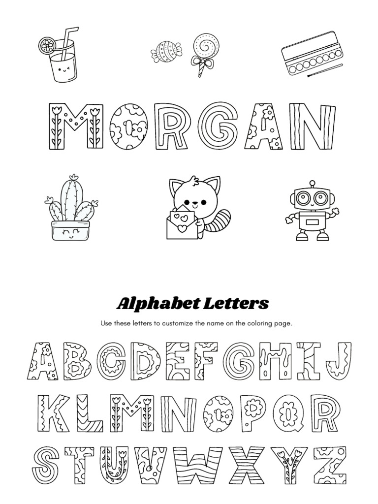 First Name Coloring Worksheet in Black and White Simple Style | PDF