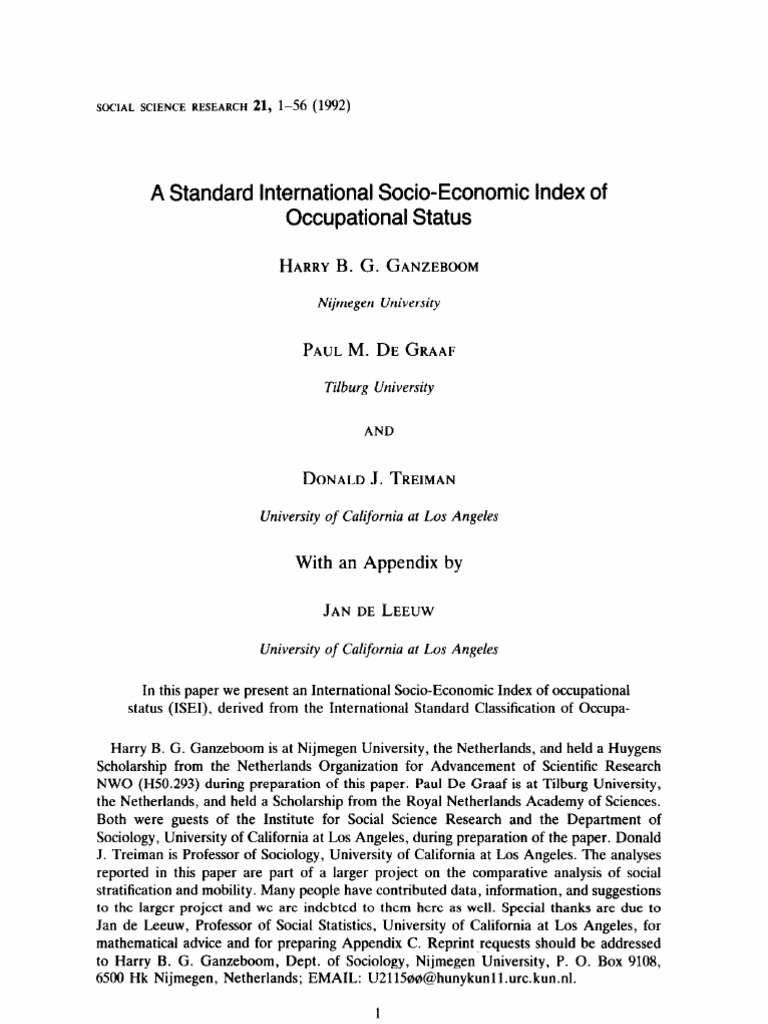 A Standard International Socio-Economic Index of Occupatioanl Status ...