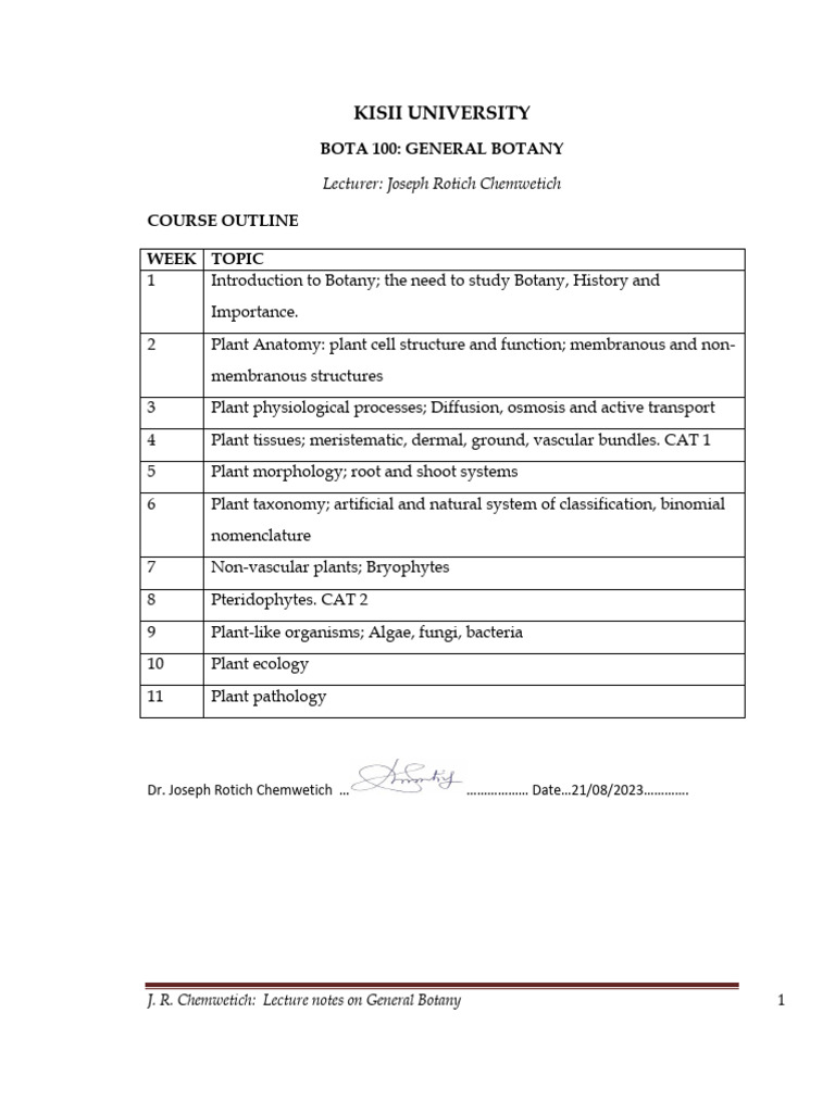 BOTA 100: General Botany Lecture Notes | PDF | Chloroplast | Cell Membrane