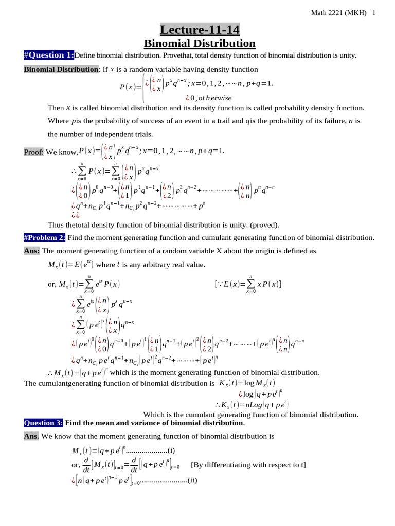 Lecture-11-14 Binomial, Normal and Poisson Distributions | PDF | Probability Density Function ...