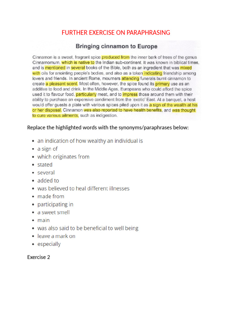 Further Exercise On Paraphrasing | PDF