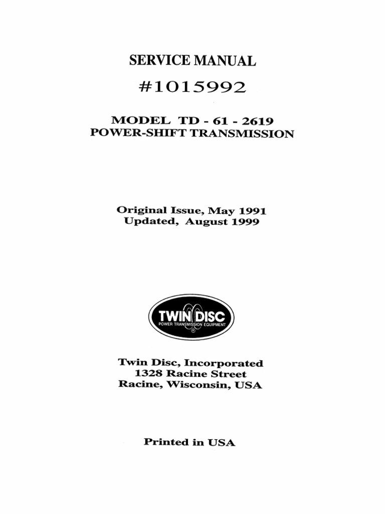 TD61-1180 Twin Disk Transmission Manual | PDF