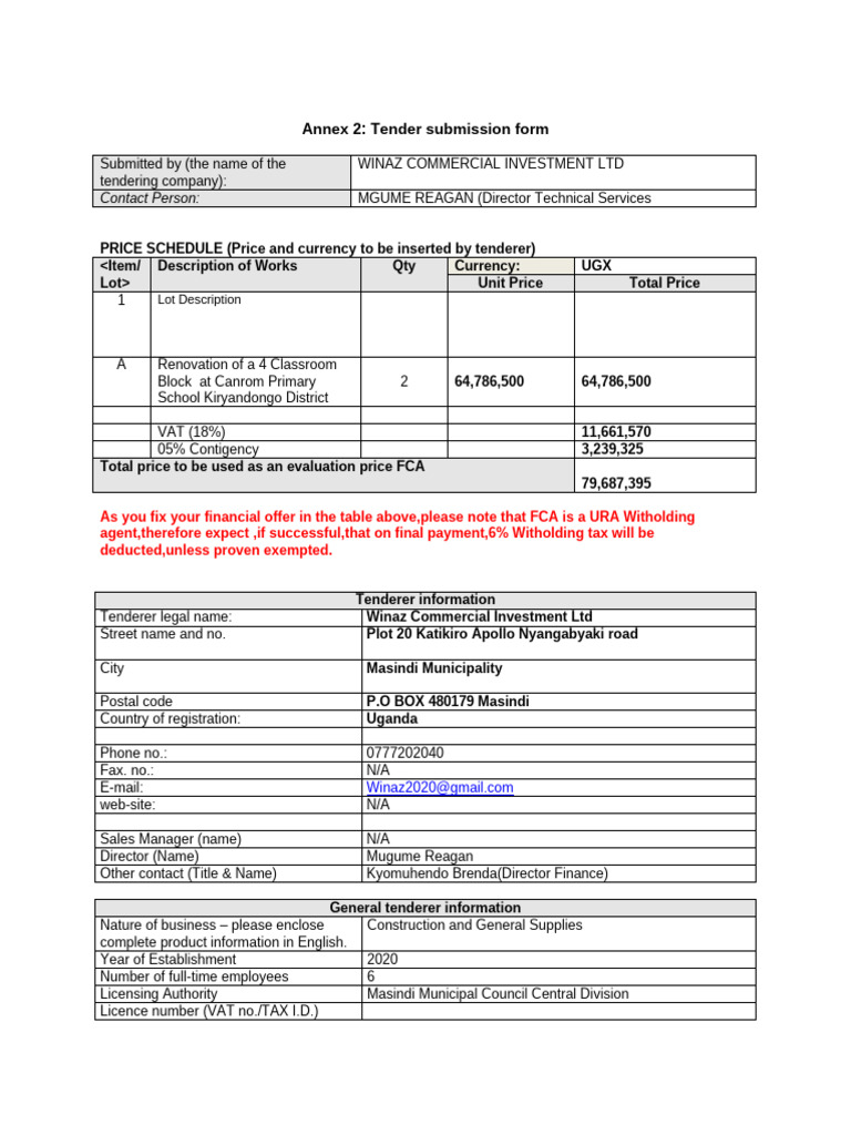 Tender Submission Form Canrom | PDF | Justice | Crime & Violence