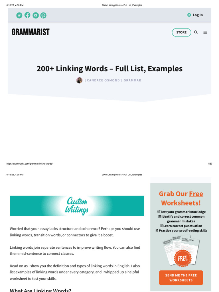 Comprehensive Guide to Linking Words | PDF | Sentence (Linguistics ...