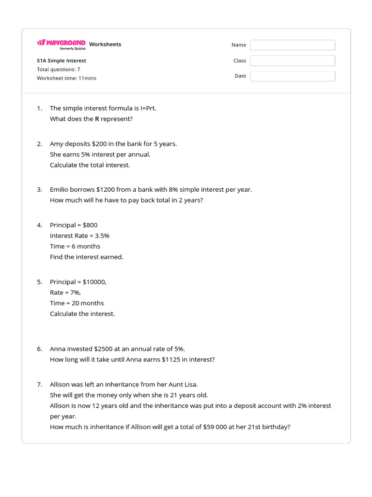 S1A Simple Interest - Wayground | PDF