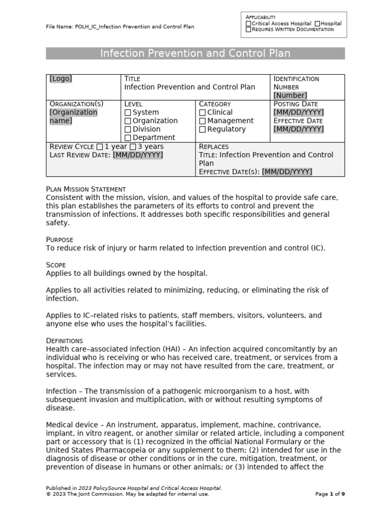 POLH IC Infection Prevention and Control Plan | PDF | Infection ...