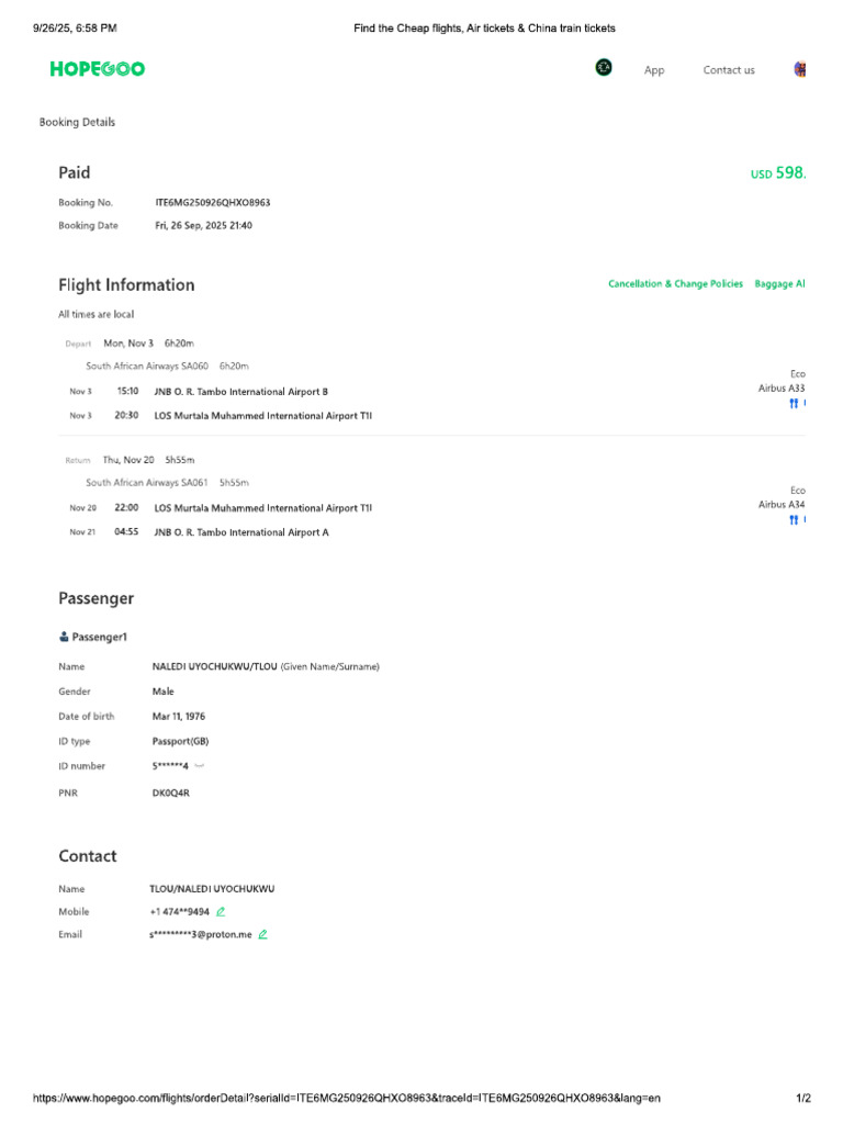 Tlou Ticket Confirmation | PDF