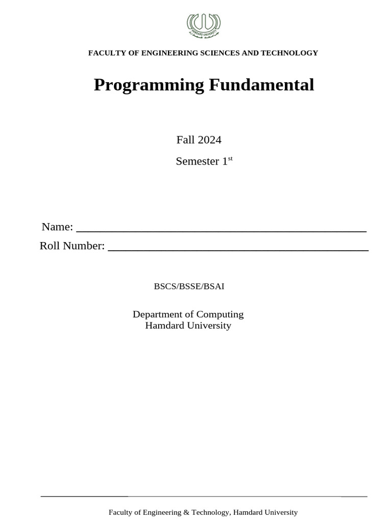 Programming Fundamentals Lab Syllabus | PDF | Computer Programming ...