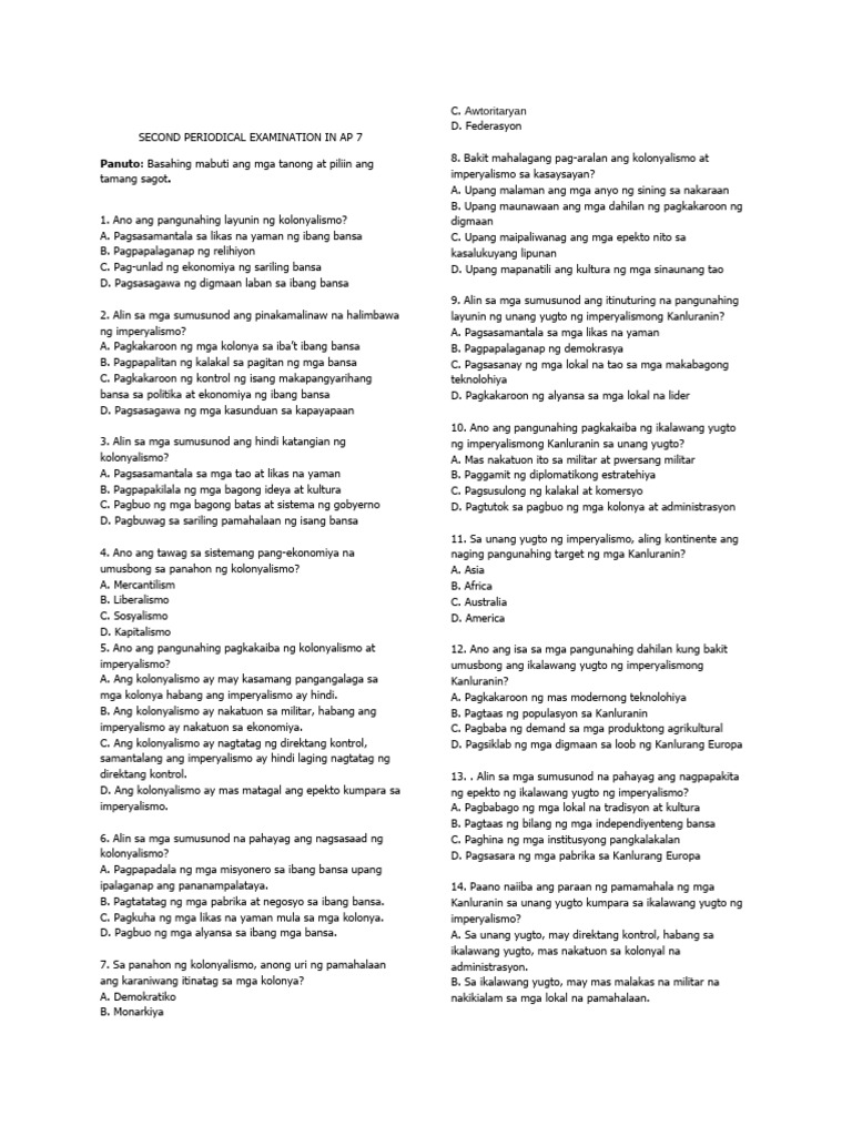 Ap7 Quarter 2 Exam | PDF