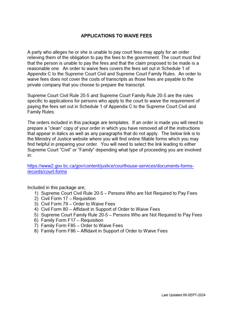 Order To Waive Fees Package | PDF | Affidavit | Expense
