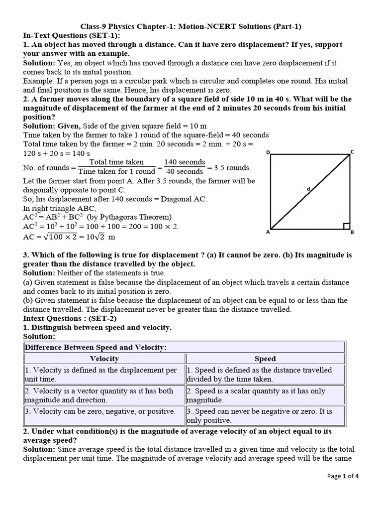 9 Physics Motion NCERT Solutions | PDF | Velocity | Speed