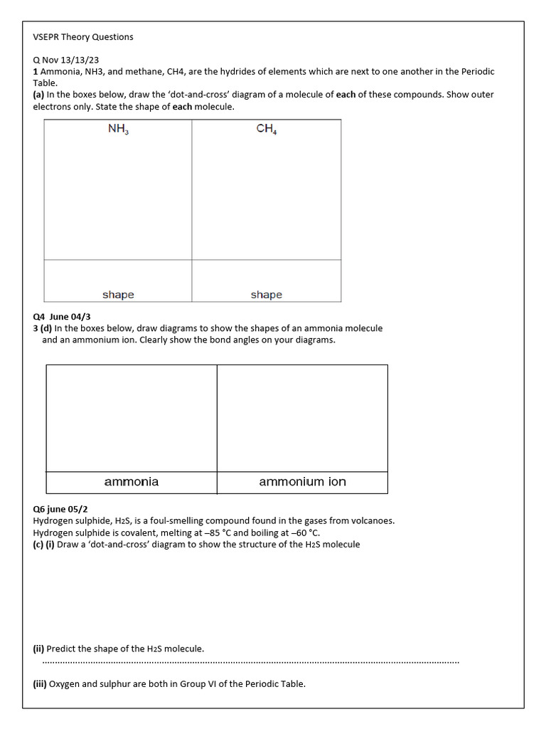As Chemistry VSEPR Theory Questions | PDF | Chemical Bond | Molecules