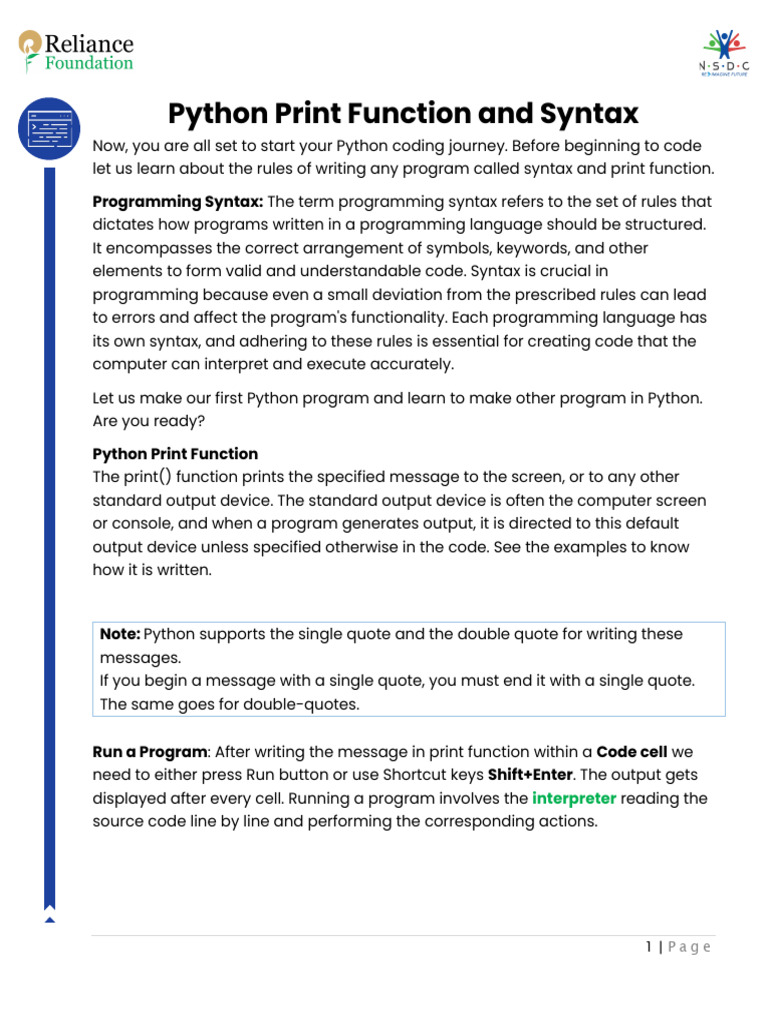 Python Print Function and Syntax | PDF | Python (Programming Language) | Programming Language