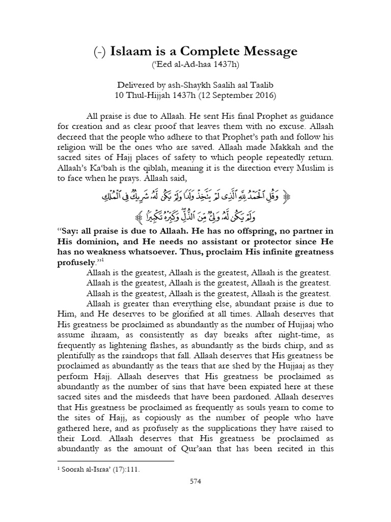 Complete Message of Islaam: Eid al-Adha 1437 | PDF | Prophets And ...