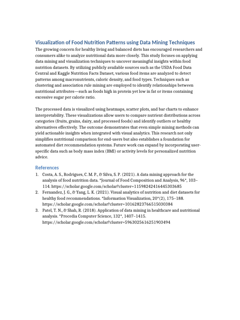 Food Data Mining and Visualization Abstracts | PDF | Healthy Diet | Data