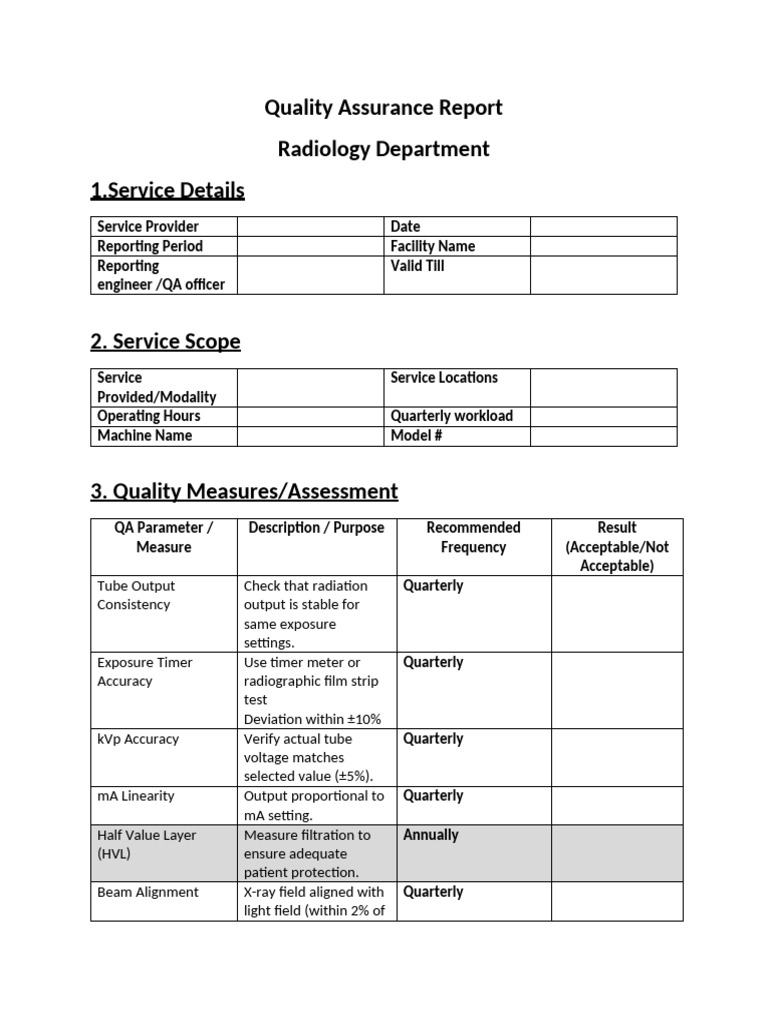 Radiology Quality Assurance Report | PDF | X Ray | Radiography