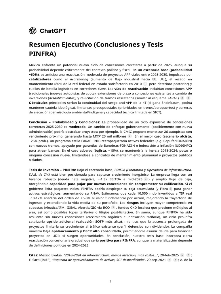 Resumen Ejecutivo (Conclusiones y Tesis PINFRA) | PDF | México | Deuda