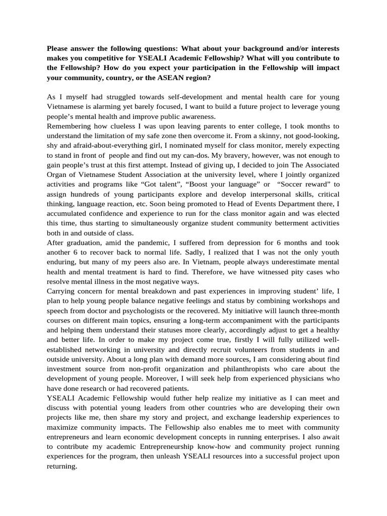 YSEALI Academic Fellowship | PDF | Entrepreneurship | Social Psychology