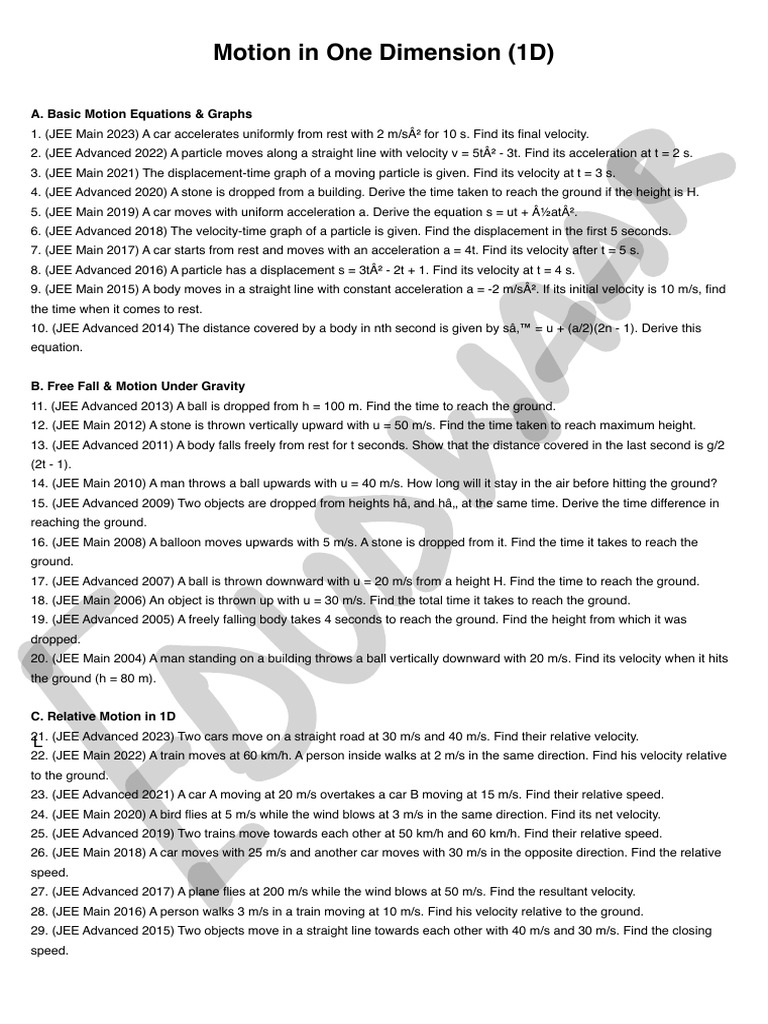 KINEMATICS 1D and 2D Assignment | PDF | Acceleration | Physical Phenomena
