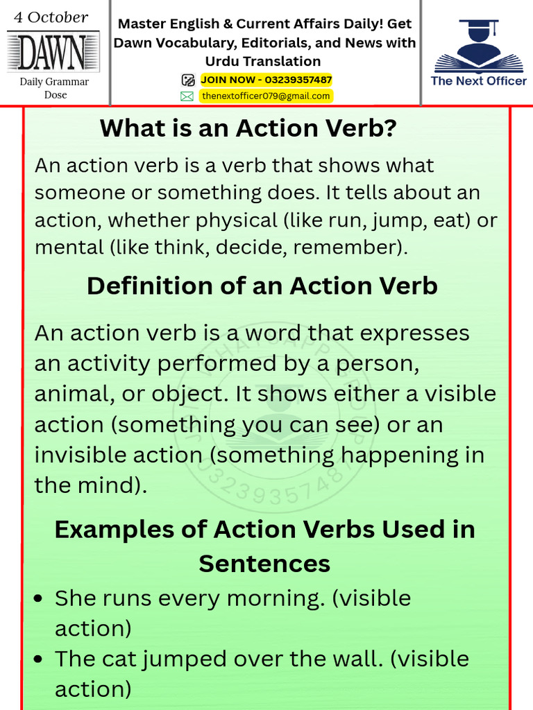 4 Oct Grammar (Action Verb) | PDF
