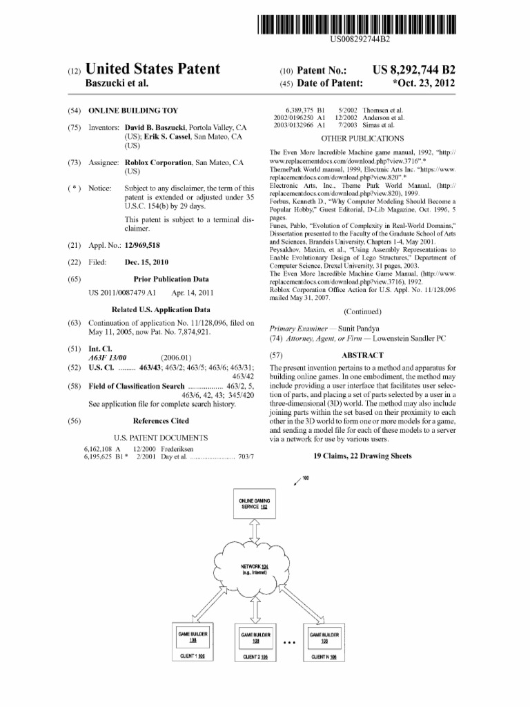 Online Game Building Patent US8292744 | PDF | World Wide Web | Internet ...