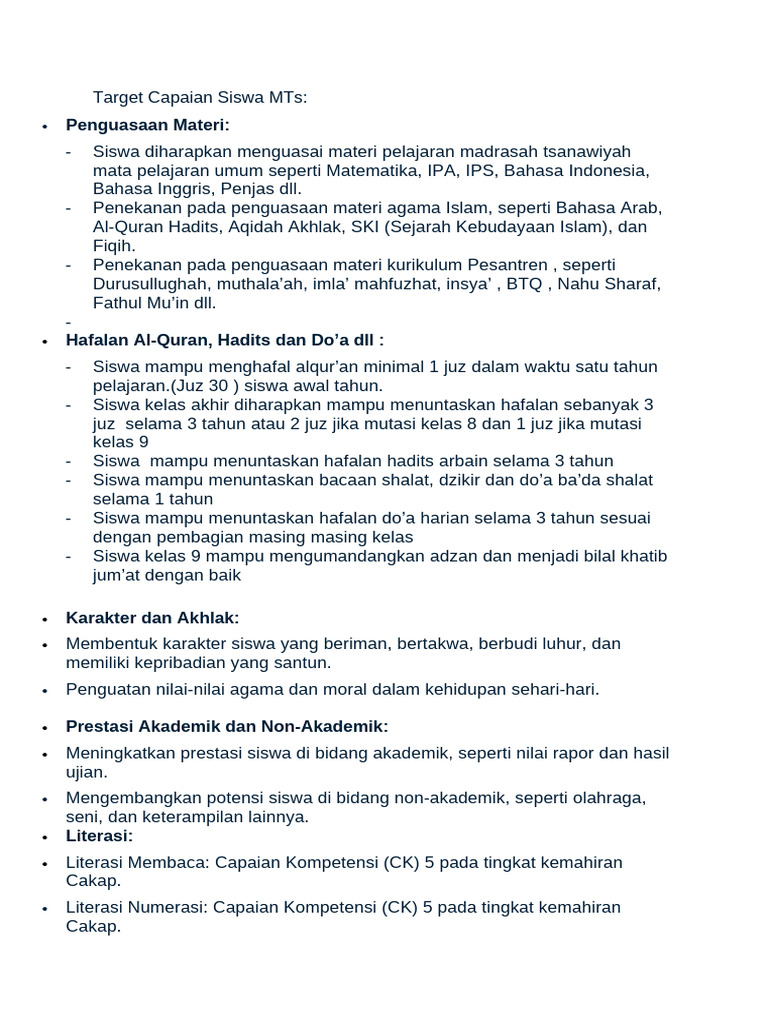 Capaian Kompetensi Siswa MTs Terintegrasi | PDF