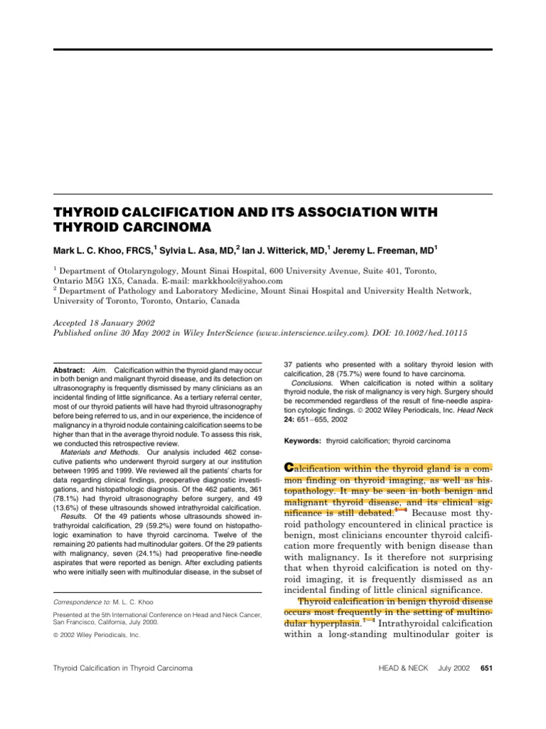 Thyroid Calcifications and Its Association With Thyroid Carcinoma | PDF ...