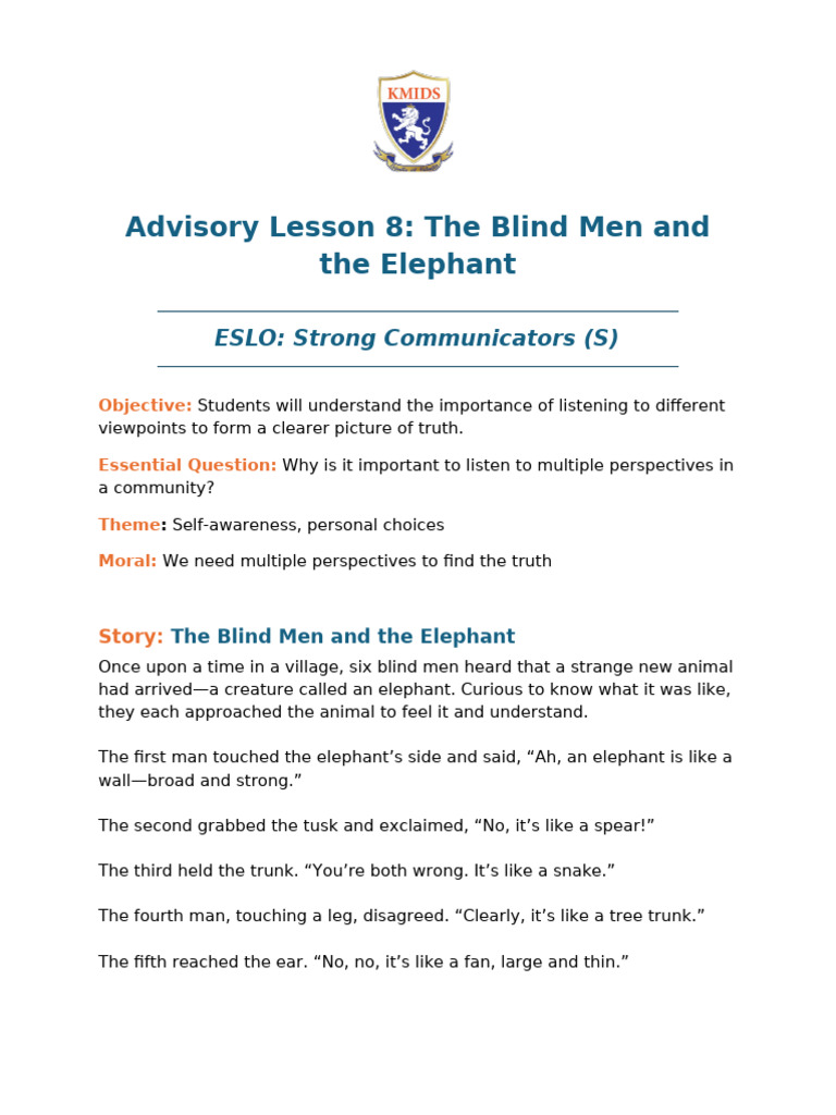 Advisory Lesson 8 - Perspective and Listening - Studet Worksheet | PDF
