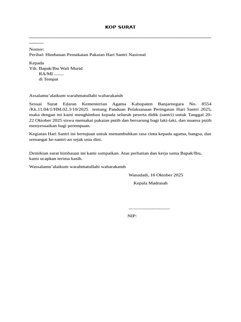 Contoh Surat Himbauan HSN | PDF