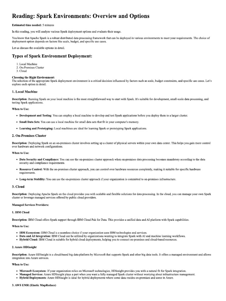 Spark Environments Overview And Options Pdf