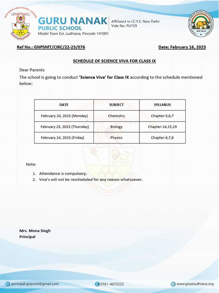 76 Schedule of Science Viva | PDF
