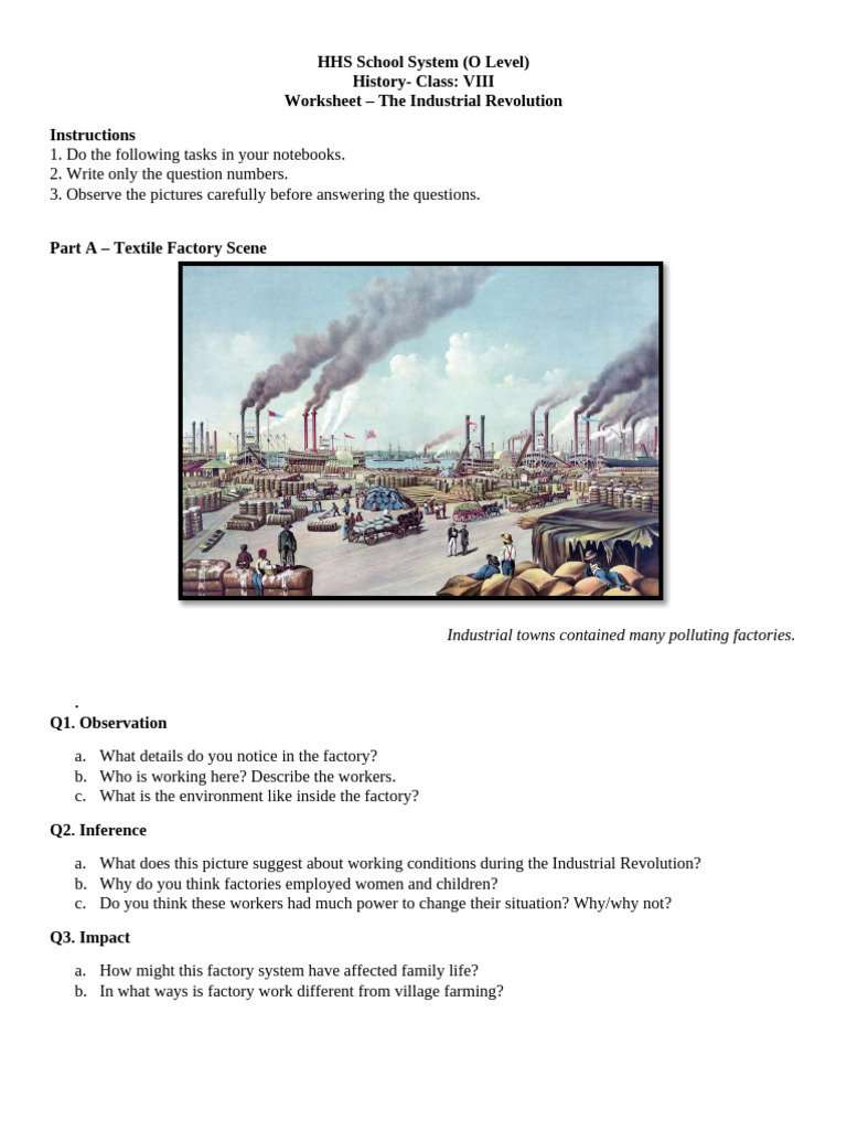 Class VIII History Industrial Revolution Worksheet | PDF