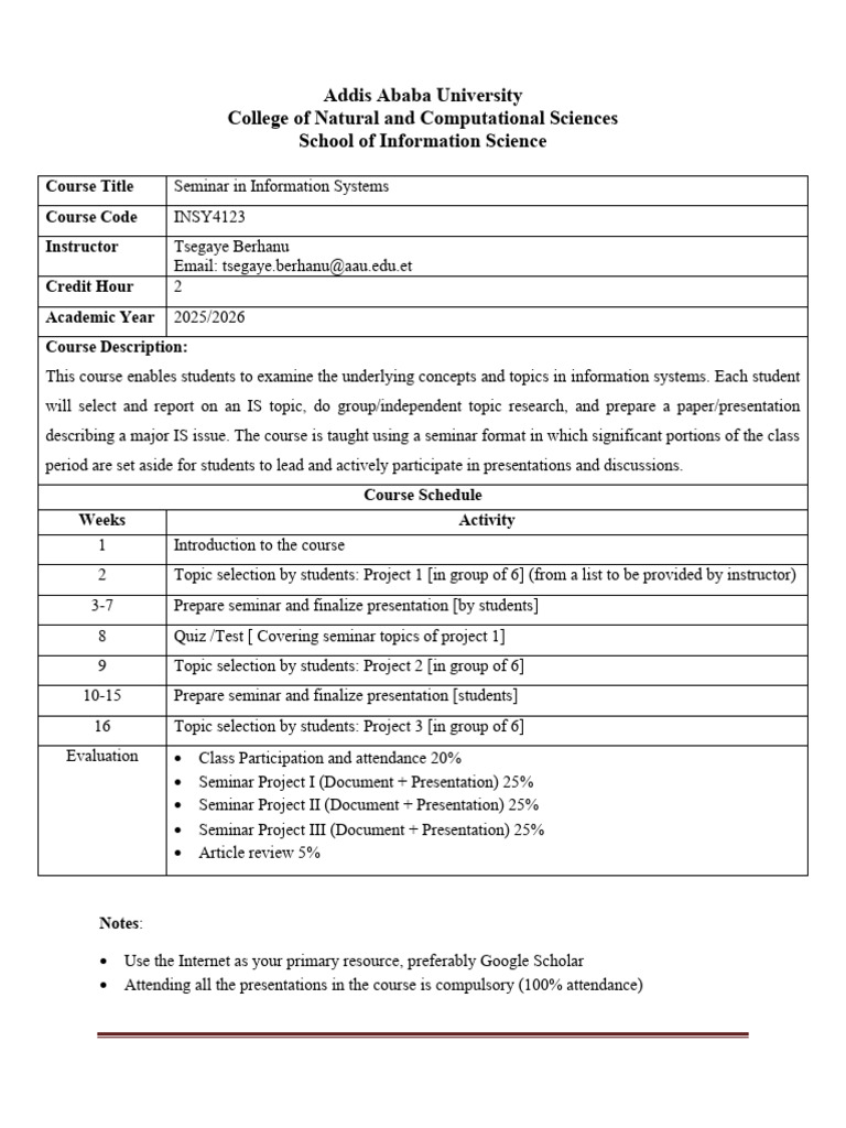 Seminar in Information Systems Course | PDF