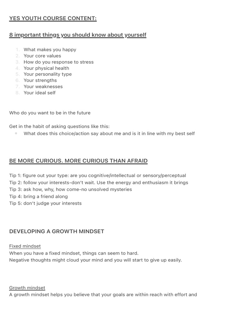 Youth Self-Discovery Course Guide | PDF