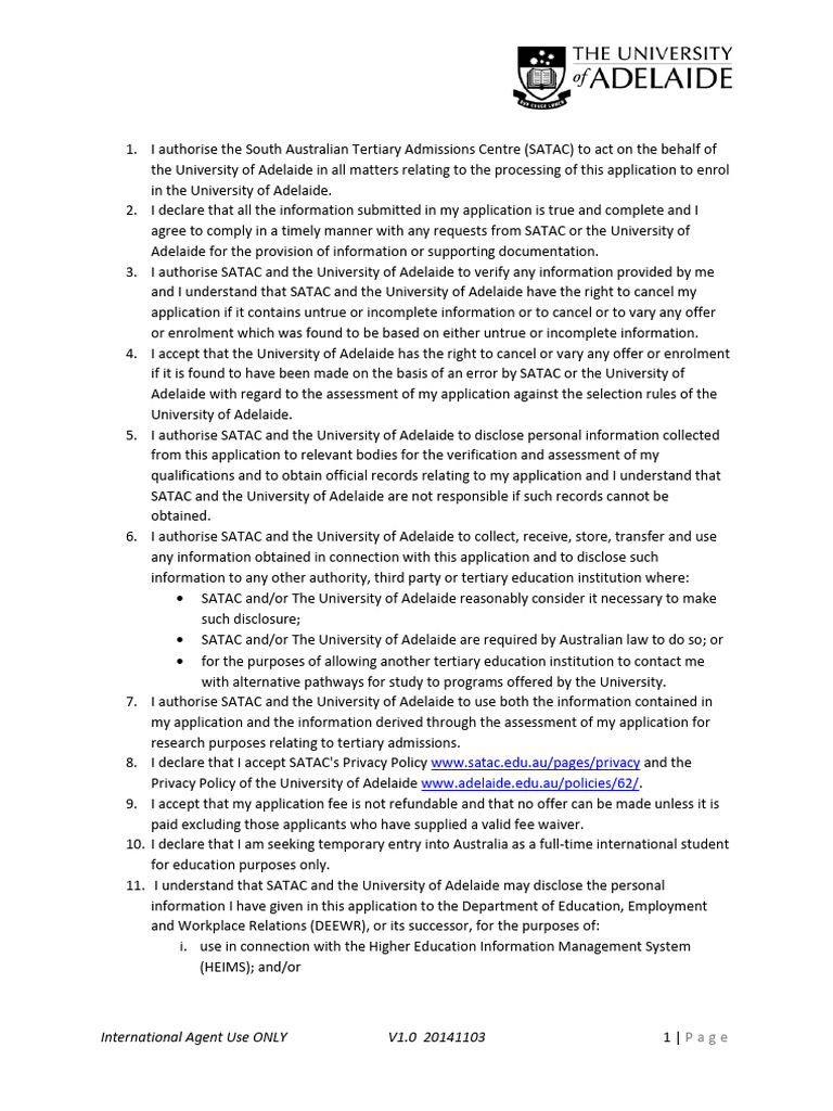 Phat Tran Nguyen Gia - Adelaide Uni Declaration | PDF
