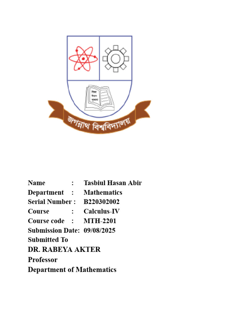 Assignemnt CALCULUS IV Abir | PDF
