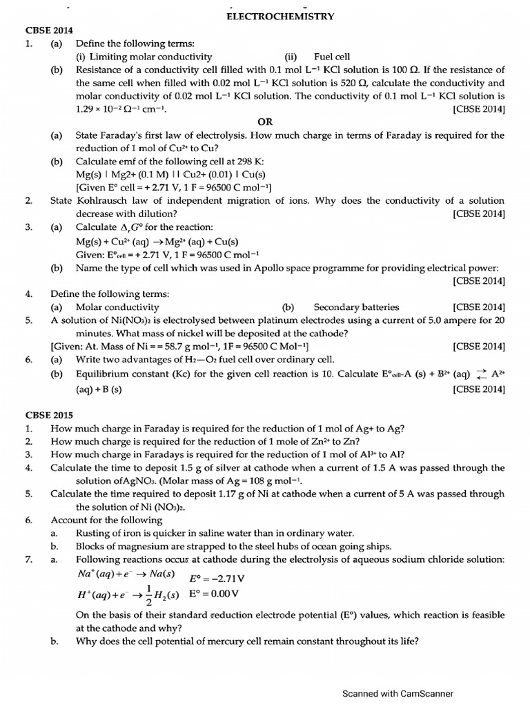 Chapter - 3 Electrochemistry (Board Question) Updated | PDF
