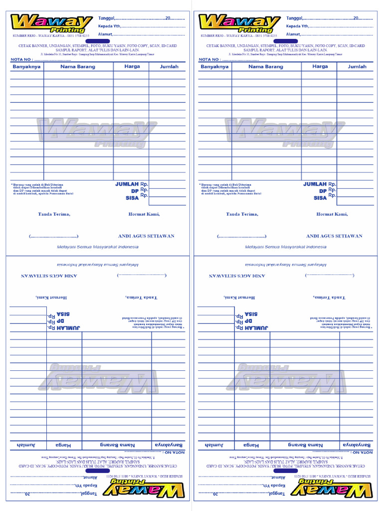 Nota Waway Printing | PDF