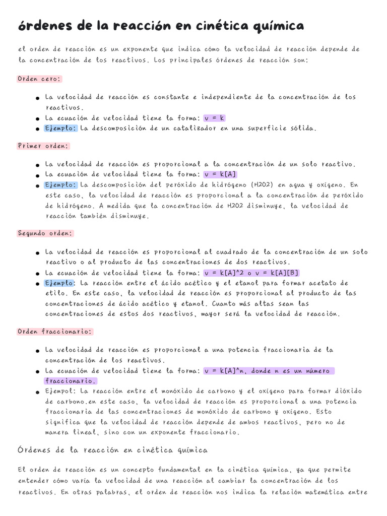 Órdenes de Reacción en Cinética Química | PDF | Cinética química ...